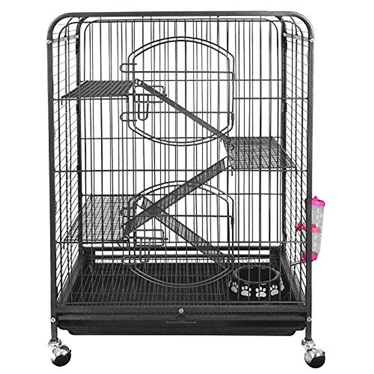 BBBuy 37 Inches Metal Ferret Cage Small Animals Pet Habitat Large Critter Nation Cage/w Bottom Tray Front Doors Ramps, 4 Tiers for Guinea Pigs, Rabbit, Chinchilla, Rat, Sugar Gliders, Hamster, Black
