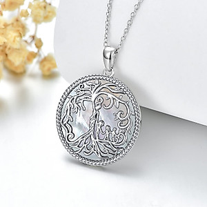 TOUPOP Mother of 3 Child Necklace Sterling Silver Family Tree of Life Mom 3 Son Pendant Necklace with Mother of Pearl Birthday Anniversary Christmas Mothers Day Jewelry Gifts for Women Mom Mother