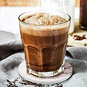 Coasters for Drinks, Absorbent Ceramic Stone Coasters Set with Metal Holder Stand, Cork Base, Marble Surface Pattern, Cups Place Mats for Home Decor, Set of 6 - White