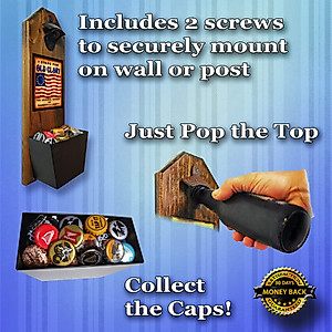 "Betsy Ross Flag - I Stand for Old Glory" Bottle Opener and Cap Catcher - Wall Mounted - Handcrafted by a Vet - Made of 3/4 thick Solid Pine, Cast Iron Opener - Great Gift for Patriots