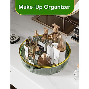 11.8 Inch Lazy Susan Organizer for Cabinet with 7 Removable Bins, 360° Turnable Clear Spice Rack Organizer for Cabinet, Decorative Trays for Pantry, Cupboard, Makeup, Kitchen, Bathroom - Dark Green