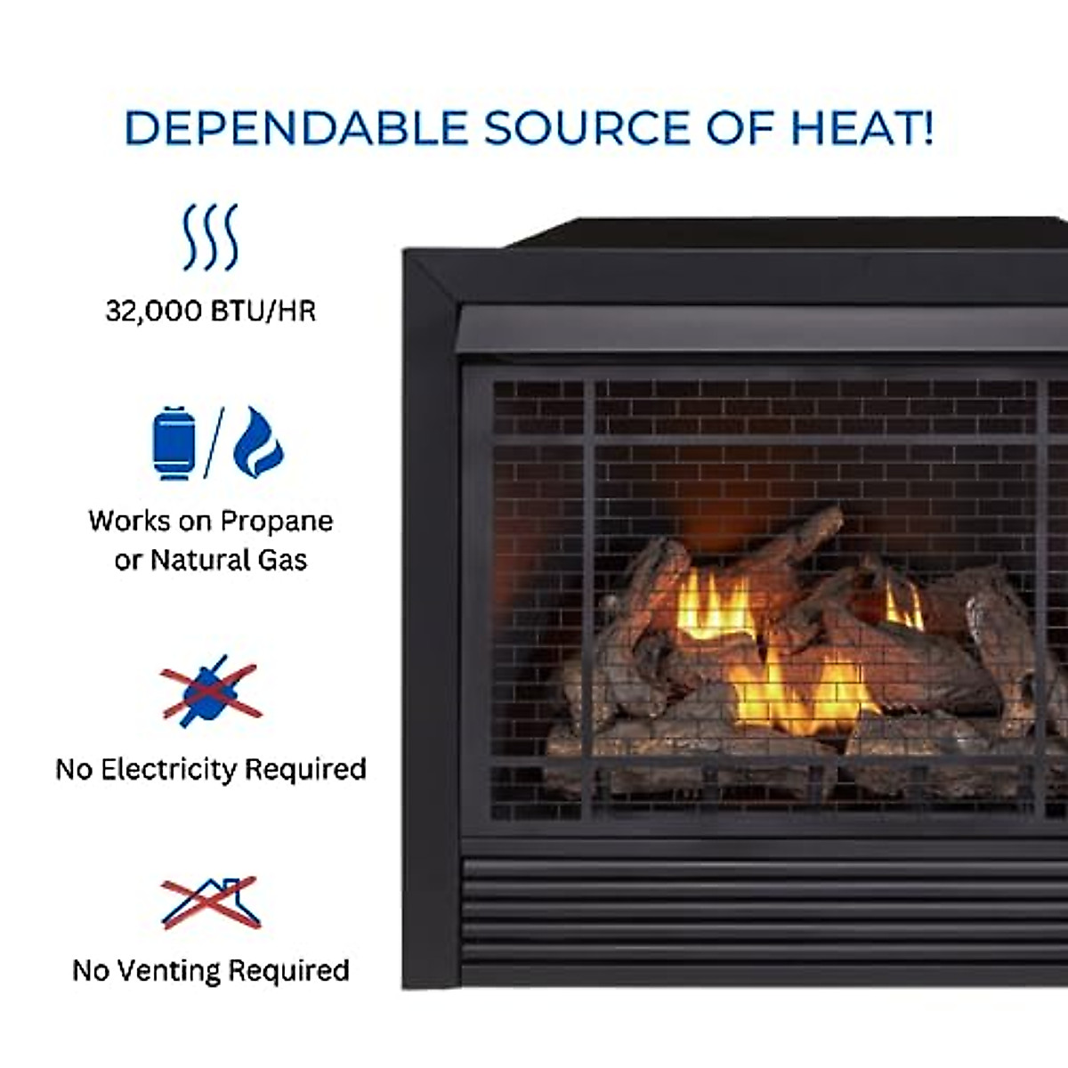 Duluth Forge Dual Fuel Ventless Gas Fireplace Insert, Remote Control, 9 Fire Logs, Use with Natural Gas or Liquid Propane, 32000 BTU, Heats up to 1500 Sq. Ft., Black