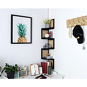 ND RongFeng Corner Shelf 4 Shelves for Wall Storage, Easy Assemble Floating Wall Shelf for Bedroom and Living Room (Black)