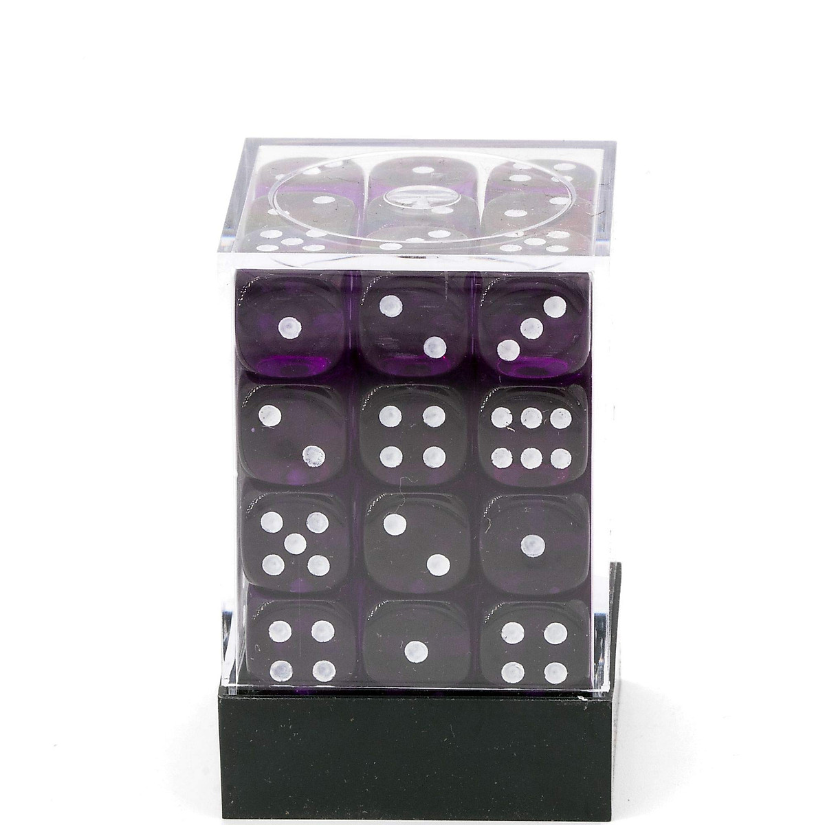 Chessex Dice D6 Sets: Purple with White Translucent - 12Mm Six Sided Die (36) Block of Dice