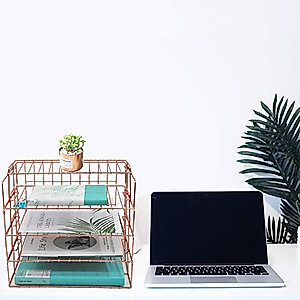 EASEPRES Rose Gold Letter Tray - 4 Tier Desk Organizer for Women, Stackable Paper Tray Organizer, File Organizer for Home Office Supplies, Desk Accessories