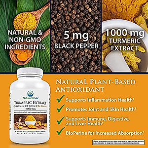 Nature's Lab Turmeric Extract with Curcumin C3 & BioPerine 1000mg - Promotes Cardiovascular, Digestion and Immune Health - 60 Capsules (30 Day Supply)