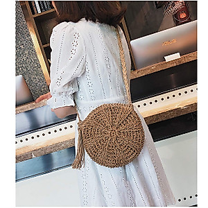 CHIC DIARY Women Straw Bag Crossbody Handmade Woven Summer Beach Top Zipper Shoulder Purse with Tassel (Khaki)