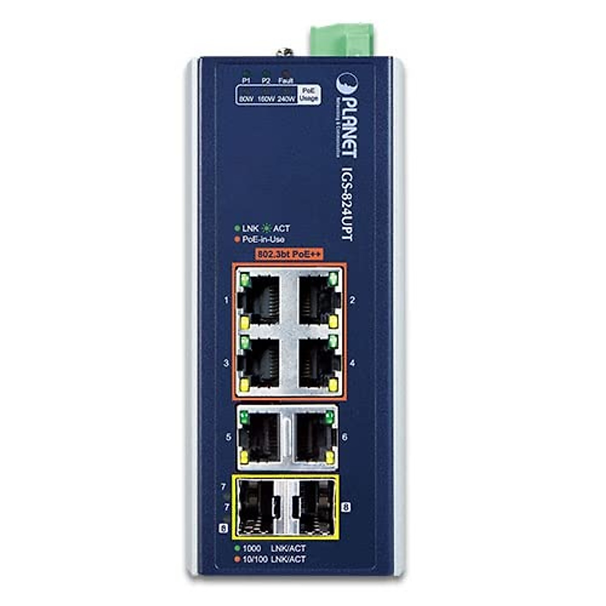 IGS-824UPT Industrial 4-Port 10/100/1000T 802.3bt PoE + 2-Port 10/100/1000T + 2-Port 100/1000X SFP Gigabit Ethernet Switch
