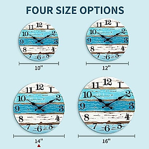 CHYLIN Nautical 14 Inch Wall Clock, Blue Ocean Theme, Silent Sweep Movement, Easy to Read, Good Gift
