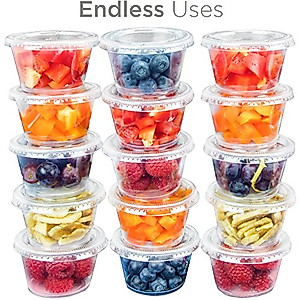 Back of House Ltd. 100-pack of Disposable Clear Plastic Condiment Storage Cups with Lids - Choose 2 oz. or 4 oz. - For Restaurant, Home, Gelatin Shots (2 oz.)