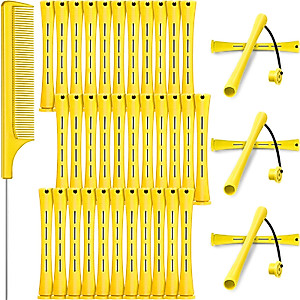 WILLBOND 36 Pieces Cold Wave Rod Hair Perm Rods Hair Rollers Perming Curlers with Steel Rat Tail Comb for Hairdressing Styling