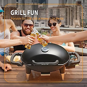 VANSTON Liquid Propane Gas Grill, Single Burner BBQ Grill, Black -Great For Patio Garden Picnic Backyard, 10000BTU Portable and Convenient Camping Tabletop Barbecue Grill with Built-In Thermometer