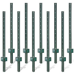 Gtongoko 5 Feet Sturdy Duty Metal Fence Post, Pack of 10, U Post for Fencing Green Fence Posts for Garden Yard and Outdoor Wire