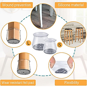 16pcs Chair Leg Floor Protectors,Bar stools Leg Protectors Caps,Dining Room Table Chair Leg Protectors for Hardwood Floors,Chair Leg Covers Silicone Felt Furniture Pads (Small fit: 0.9'' - 1.29'')