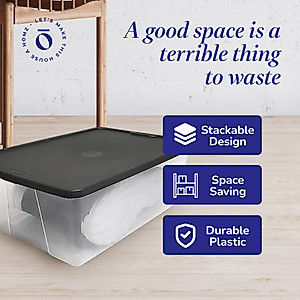 HOMZ 8-Pack Snaplock, Small Clear Plastic Storage Bins with Lids, 12 Quart, Gray