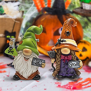 Geemuslly Halloween Gnomes Decorations Figurines Indoor Tiered Tray Table Top Centerpiece Mantle Office Desk Shelf Resin Witch Elf Decor Small Statues Home Ornaments Gift