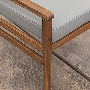 Walker Edison Villa Modern Acacia Wood Patio Chair and Ottoman Set with Cushions, 35 Inch, Brown