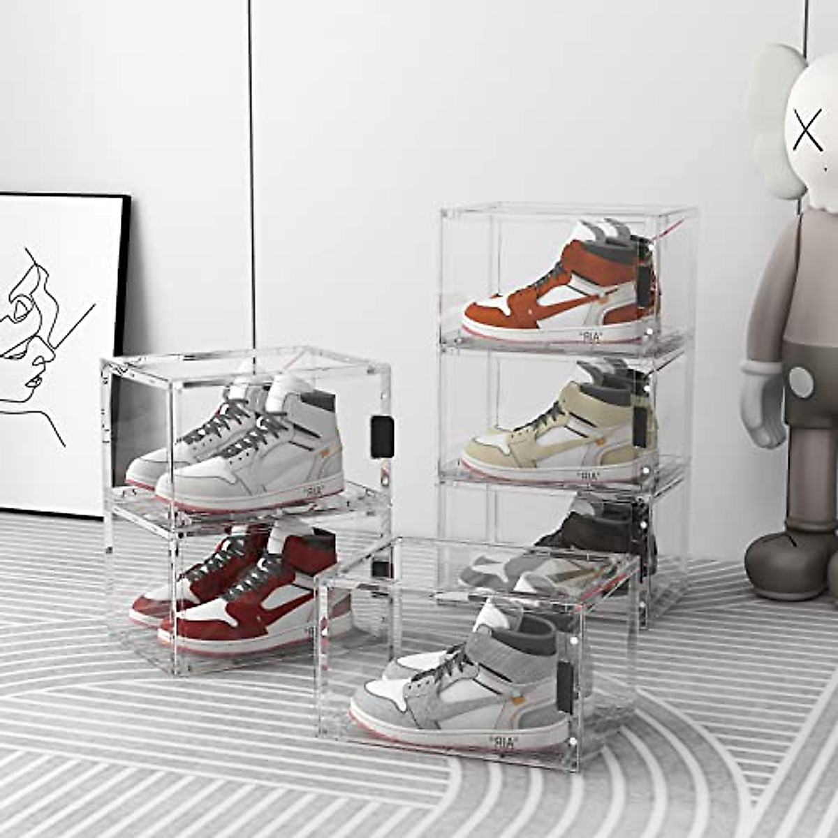 SEE SPRING Sneaker Cases for Sneakerheads Shoe Storage Boxes Clear Stackable Sneaker Display Boxes Shoe Organizers Fit up to Size 16 Containers Pack of 2