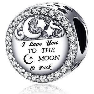 925 Sterling Silver Bead Charm Fit for Pandora Charms Bracelet Necklace I Love You to the Moon and Back Charm Gifts for Her