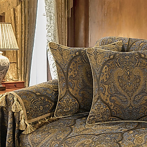 Loom and Mill Luxury Jacquard Sofa Arm Covers 2 PCS, Classic Antique Couch Armrest Cover with Tassels, Non-Slip Furniture Protector for Chair Sofa Recliners Couch Dogs Pets, Bronze Gold, 20x24in