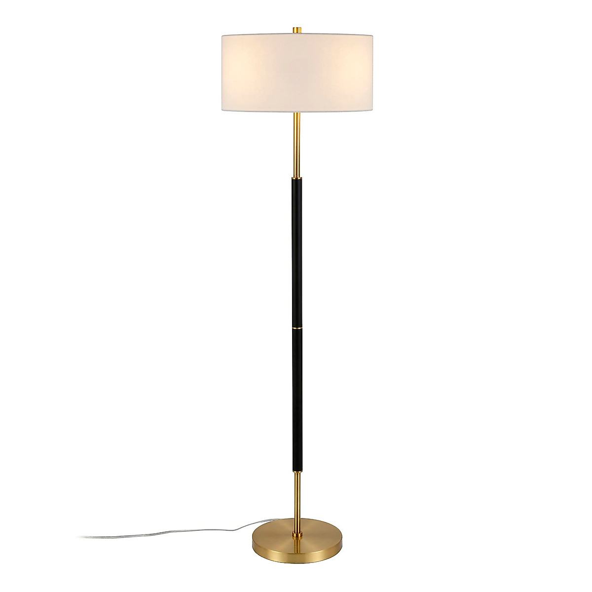 Henn&Hart 2-Light Floor Lamp with Fabric Shade in Matte Black/Brass/White, Floor Lamp for Home Office, Bedroom, Living Room