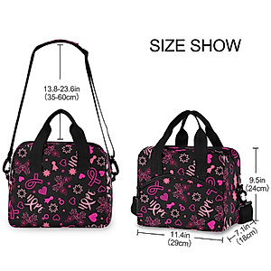 Breast Cancer Awareness Butterfly Lunch Bags for Women Men, Reusable Insulated Lunch Box, Adjustable Shoulder Straps Tote Lunch Bag for Work Picnic School