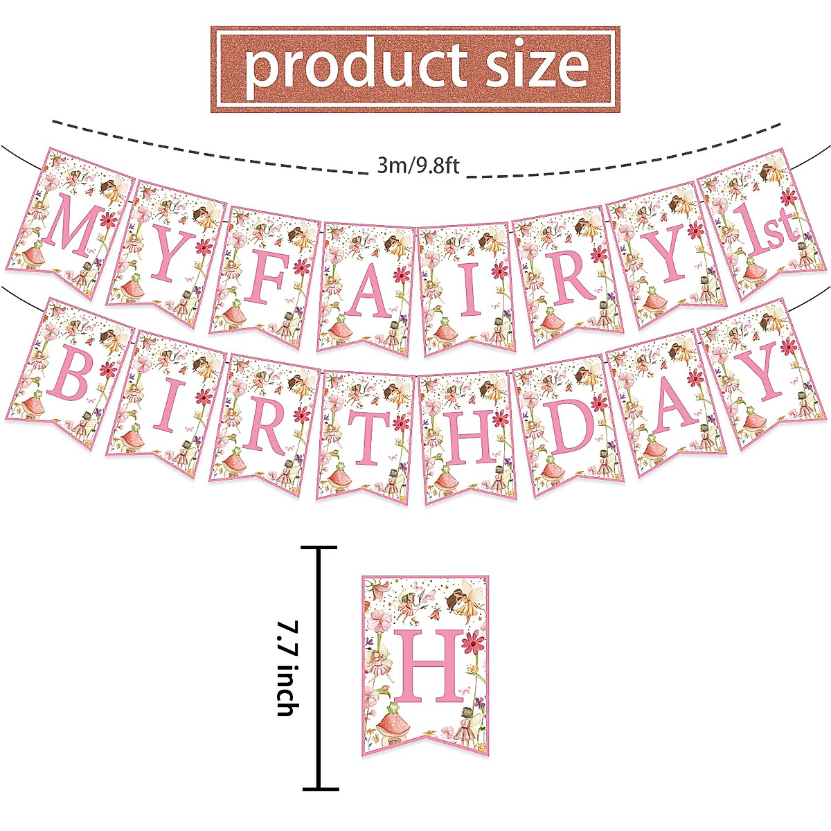 NO-DIY My Fairy First Birthday Decorations Banner Hanging Swirls, Fairy Birthday Decorations, Flower Fairy Themed Birthday Party Decorations Includes 1 Banner 16 Hanging Swirls for Girls Baby Shower
