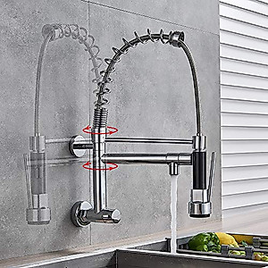 Kitchen Sink Faucet for Bar Farmhouse Commercial, Black/Chrome Brass Kitchen Faucet, Vessel Sink Mixer Tap, Spring Dual Swivel Spouts Sink Mixer, Bathroom Faucets, Wall Mounted Tap (Color : Black)