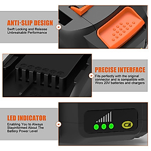 Bakipante 2Pack 20V 6.5Ah Lithium Battery for WOR 20 Volt Battery WA3575 WA3525 WA3578 WA3520 WA3742 WG155s WG251s WG890 WG890 WG891 Fit for WOR 20V Cordless Tools