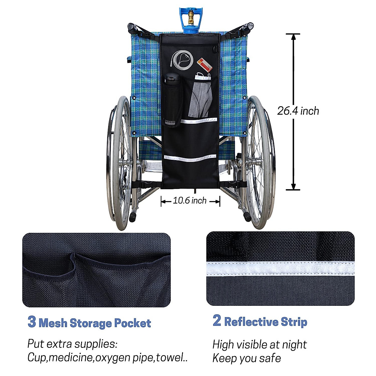 SWISSELITE Oxygen Cylinder Bag,Wheelchair Oxygen Tank Holder with Buckles,Oxygen Tank Carrier Holder for Wheelchair Walker with Mesh Storage Pocket Fits Most Portable Oxygen Tanks