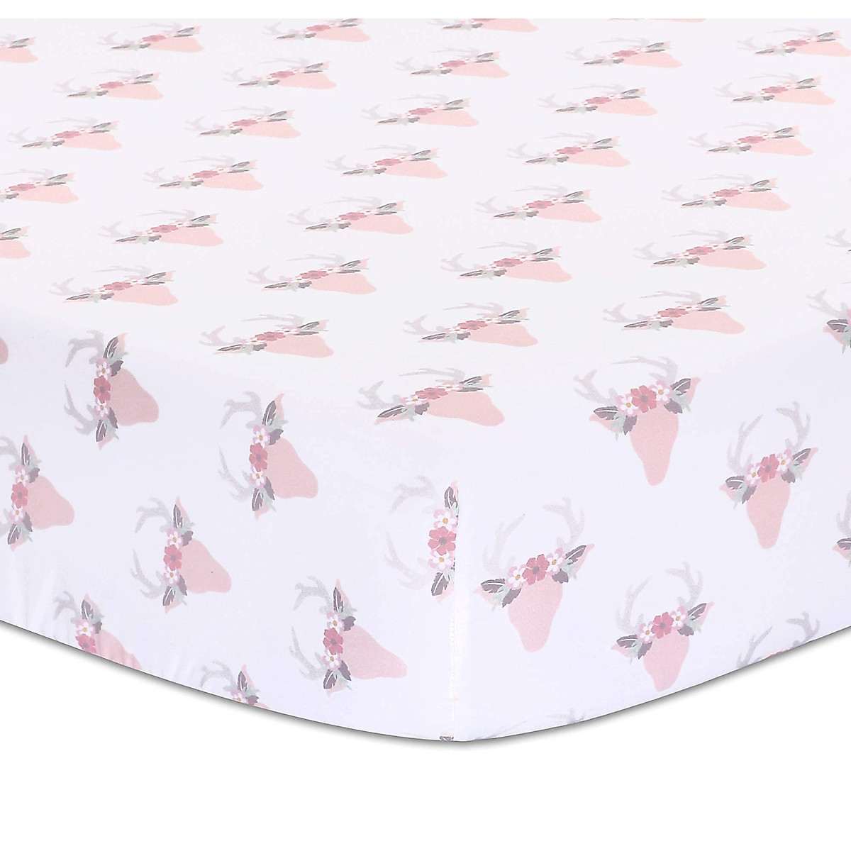 The Peanutshell Pink Woodland Floral Crib Bedding Set for Baby Girls - Crib Quilt, Fitted Sheet, Dust Ruffle Included