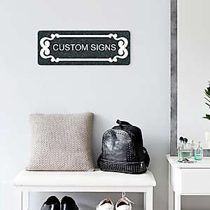 ComplianceSigns.com 8" x 3" Custom Sign with Scroll Outline, Includes Adhesive Strips, Engraved Plastic with Acrylic Core, White on Blue