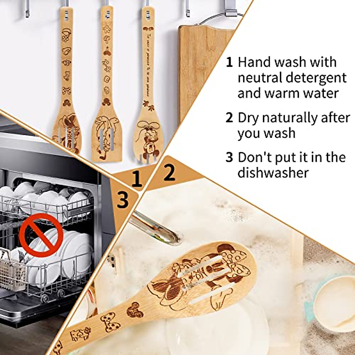 Wooden Spoons for Cooking, Bamboo Cooking Kitchen Utensils Set, Housewarming Birthday Anniversary Present for Friend (6PCS)