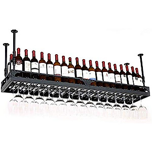Stylish Simplicity Bar Unit Floating Shelves Ceiling Mounted Hanging Wine Bottle Holder Metal, Adjustable Ceiling Storage Rack, Storage Shelve, Vintage Style Decoration Application, Storage Rack, MUL