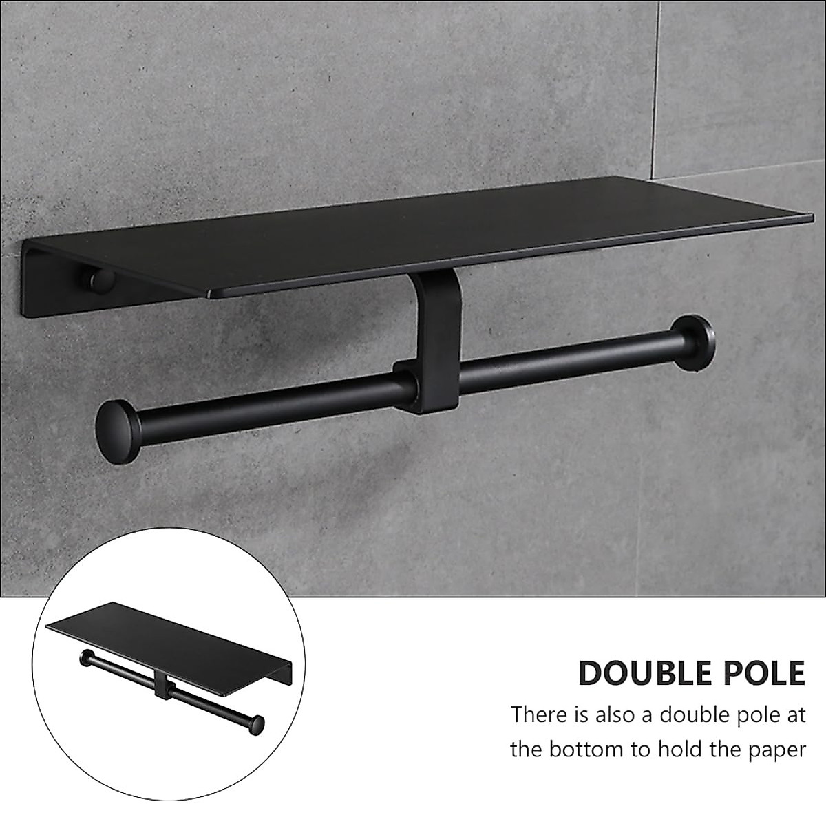 HOOTNEE Towel Holder Storage Shelf Paper Towel Rack Black Wall-Mounted Aluminum Space-Saving Bathroom Utility