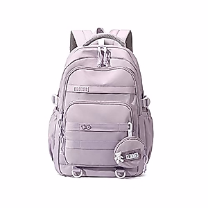LANSHIYA Cute Aesthetic Backpack for Girls Middle School Students Bookbag Teens Solid Color Lightweight Travel Daypack Casual Schoolbag with Coin Pouch,Purple