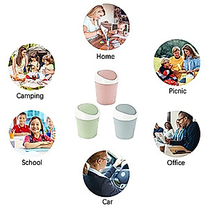 SITAKE 3 Pcs Plastic Mini Wastebasket Trash Can with 180 Trash Bags, Tiny Desktop Waste Garbage Bin with Swing Lid for Home, Office, Kitchen, Vanity Tabletop, Bedroom, Bathroom (Blue + Green + Pink)