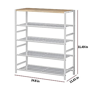 SUOERNUO Shoe Rack 5 Tier Storage Organizer Metal Shelves with MDF Top Board for Closet Entryway Bedroom Hallway Living Room (5-Tier White