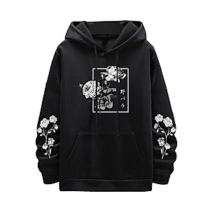 SOLY HUX Men's Floral Print Casual Graphic Hoodies Drawstring Long Sleeve Pullover Sweatshirt Black Floral M