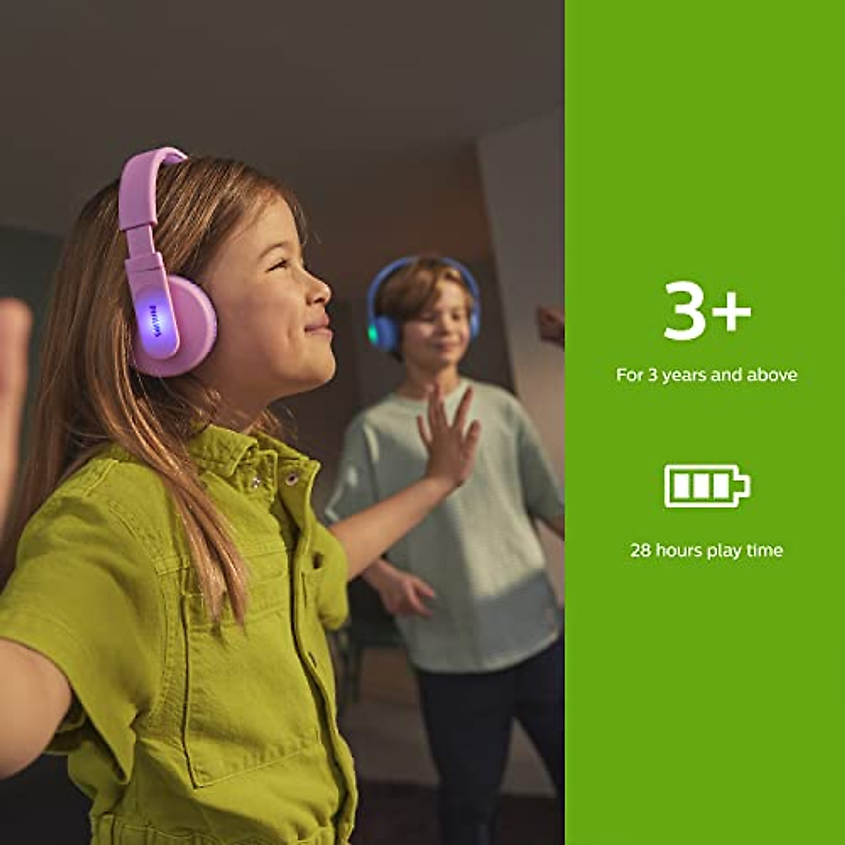 Philips K4206 Kids Wireless On-Ear Headphones, Bluetooth + Cable Connection, 85dB Limit for Safer Hearing, Built-in Mic, 28 Hours Play time, Parental Controls via Philips Headphones