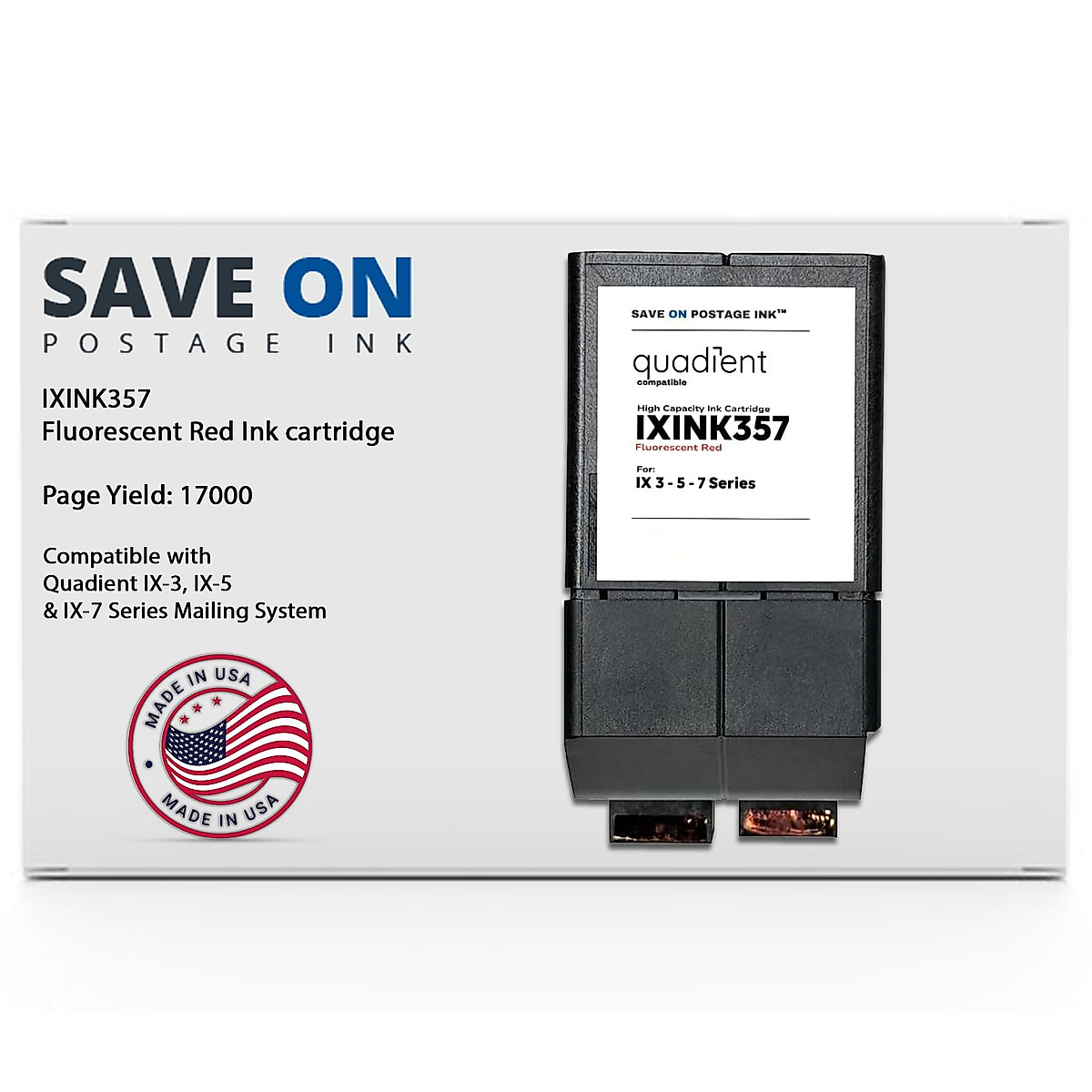 Save On Postage Ink Compatible IXINK357 Quadient Neopost Compatible Ink Cartridge for IX5 & IX7 Mailing System (1 Pack)