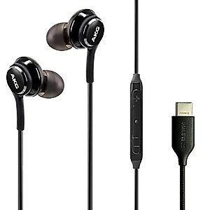 ElloGear 2022 Type C Headphone Earbuds for Samsung Galaxy A53, S21, Galaxy S22, S22 Ultra, Galaxy S20 FE - Designed by AKG - Braided Cable with Microphone and Volume Remote USB-C Connector - Black
