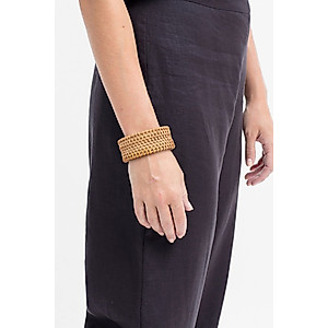 HSWE Rattan Bracelet for Women Handmade Lightweight Straw Wicker Braid Cuff Bangle Bracelet Statement Adjustable Bohemian Rattan Woven Chunky Bracelets for Summer Wrist Jewelry