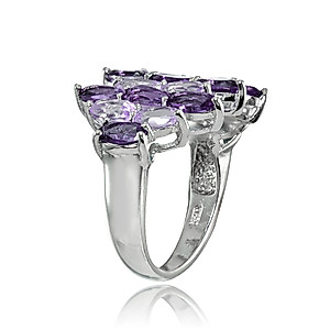 Ice Gems Sterling Silver Genuine African Amethyst and Amethyst Oval-Cut Cluster Ring