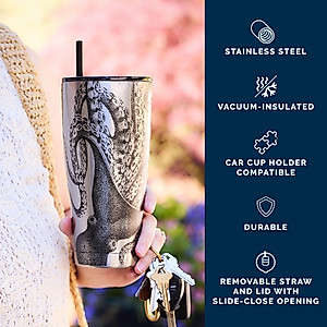 Caskata Lucy the Octopus Stainless Steel Insulated Tumbler | Cup, Lid & Straw Set for Travel, Commuting, & School | Perfect for Birthday, Christmas & Holiday Gifts | Black on Chrome Color | 30 oz