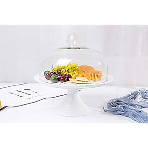 Jusalpha® 12 Inches White Porcelain Decorative Cake Stand-Cupcake Stand (CS01 - Glass dome)