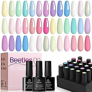 beetles Gel Polish Nail Set 20 Colors Dreamy Town Collection Pastel Girly Sparkle Glitter Uv Gel 2023 Macaroon Bright Manicure Kit for Girls Women with 3Pcs Base Top Coat