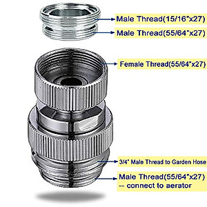Sink Faucet Adapter Kit Swivel Aerator Adapter to Connect Garden Hose - Multi-Thread Garden Hose Adapter for Male to Male and Female to Male, Polished Chrome
