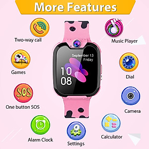 Smartwatch for Kids-Kids Smart Watch with Clock Phone for Girls Boys HD Touchscreen with Call SOS Music Player Games Camera Calculator Alarm Clock Smart Watch Birthday Gifts for Kids Age 4-12 PINK