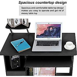 Nihewoo Computer Desk with Storage Shelves,Home Office PC Laptop Desk Sturdy Writing Desk Writing Computer Desk Black